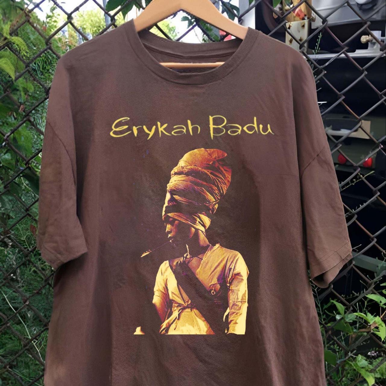 90s Erykah Badu Face Graphic T-Shirt Dark Chocolate... | Depop