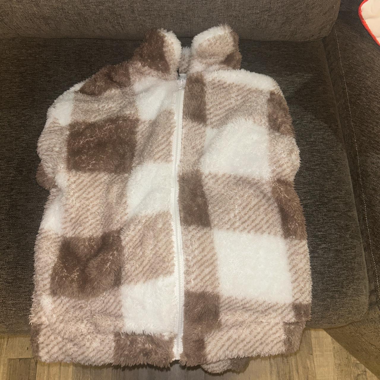 Brown and White Plaid Coat (Small) From shien! Open... - Depop