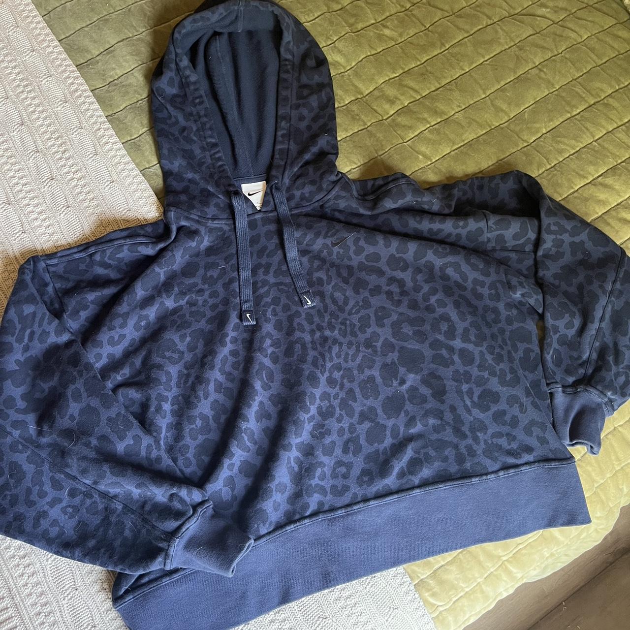 Super cute navy leopard print Nike cropped hoodie.... - Depop