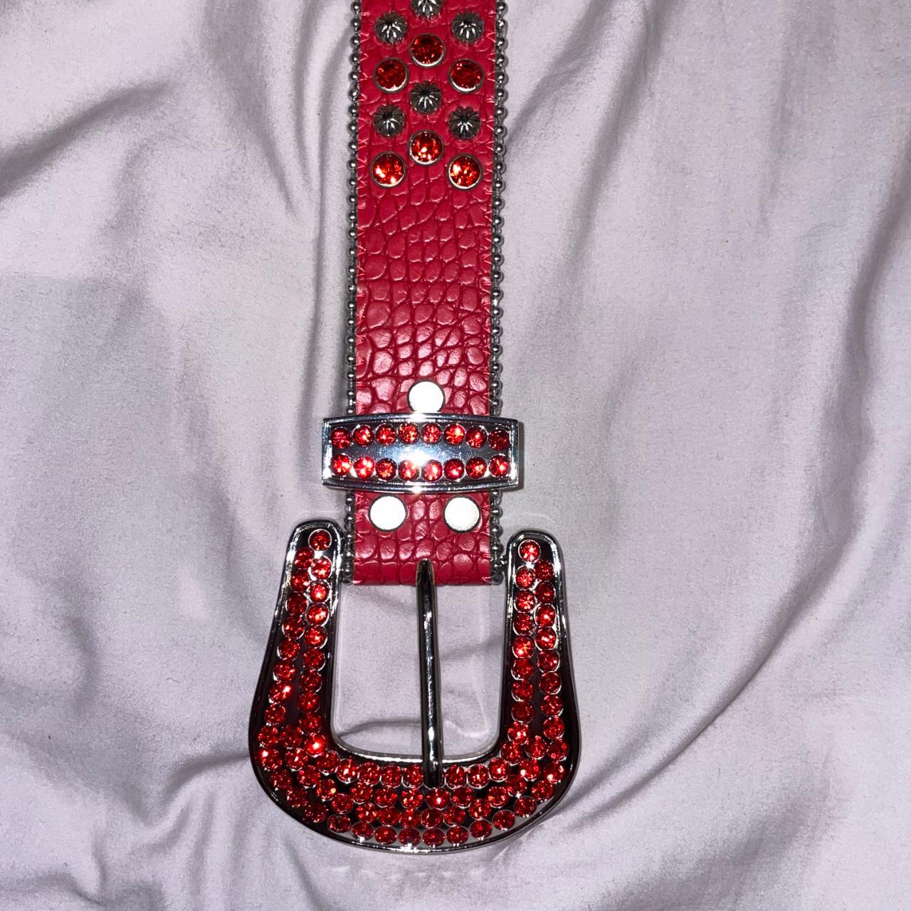 Bb Simon Swarovski Crystal Red Leather Belt Size Xs Depop