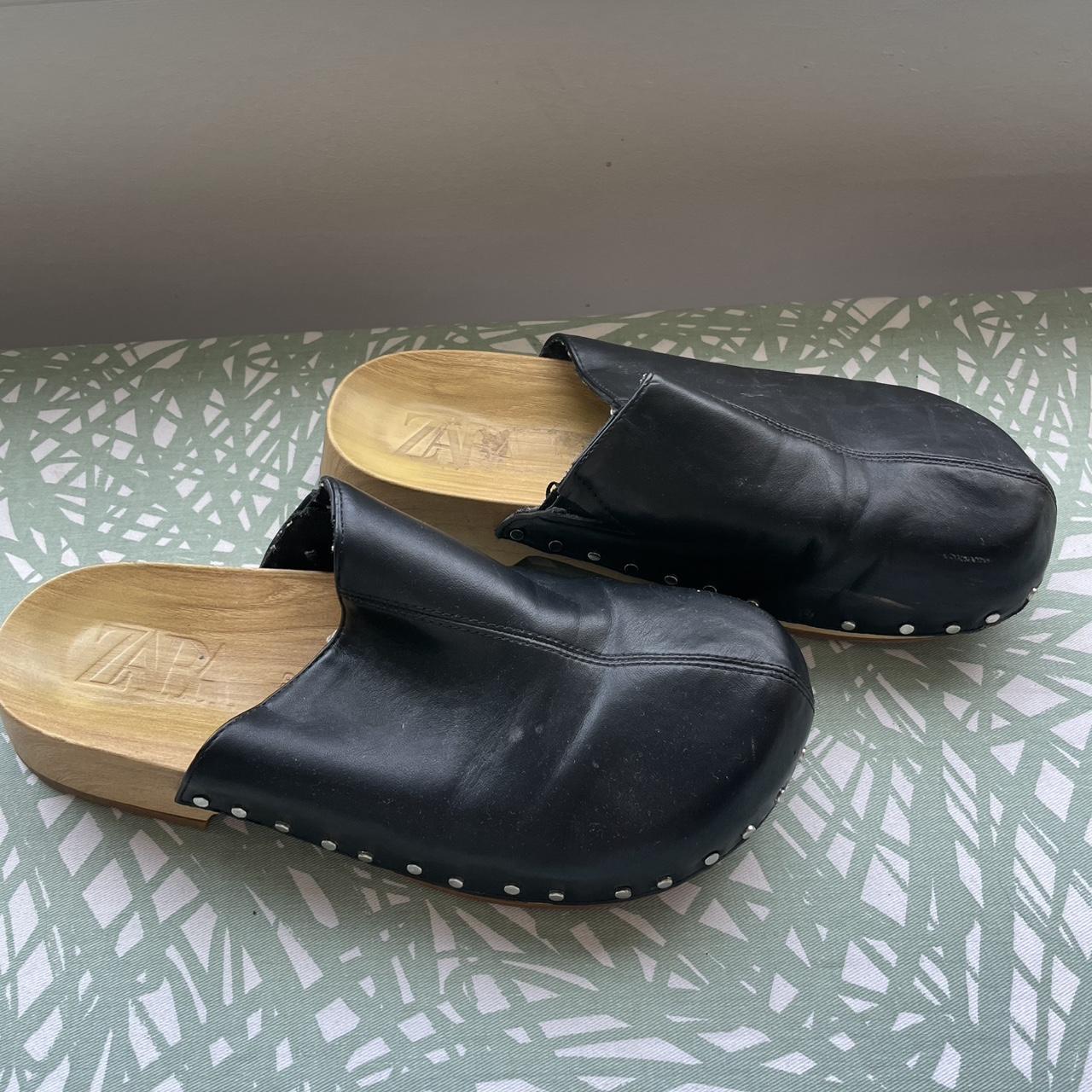 Black leather clogs with wooden sole #clogs #leather - Depop