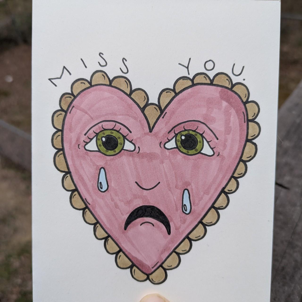 hand-drawn crying heart miss you greeting card |... | Depop