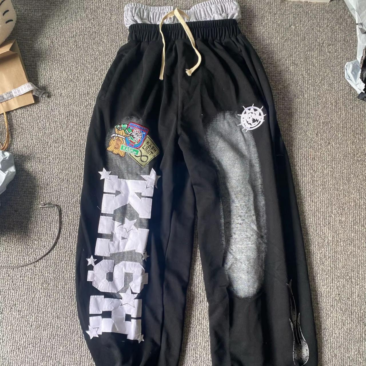 Distressed/Embroidered Double Layer Sweatpants Size... | Depop