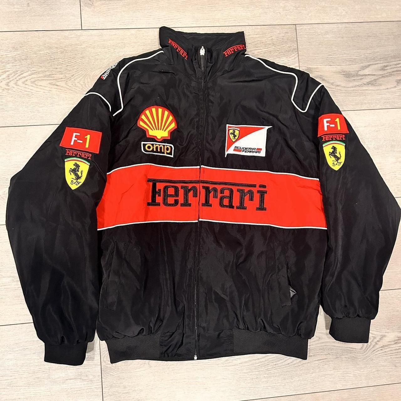 black ferrari f1 vintage racing jacket fully... | Depop