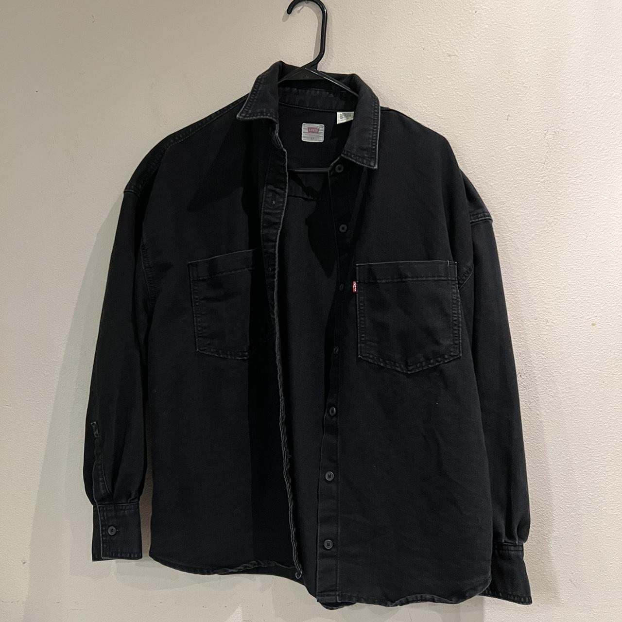 LEVIS black denim button up- worn once. Oversized,... - Depop