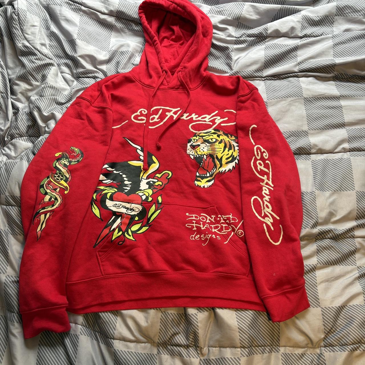 red ed hardy hoodie i bought this cus it was cold... | Depop