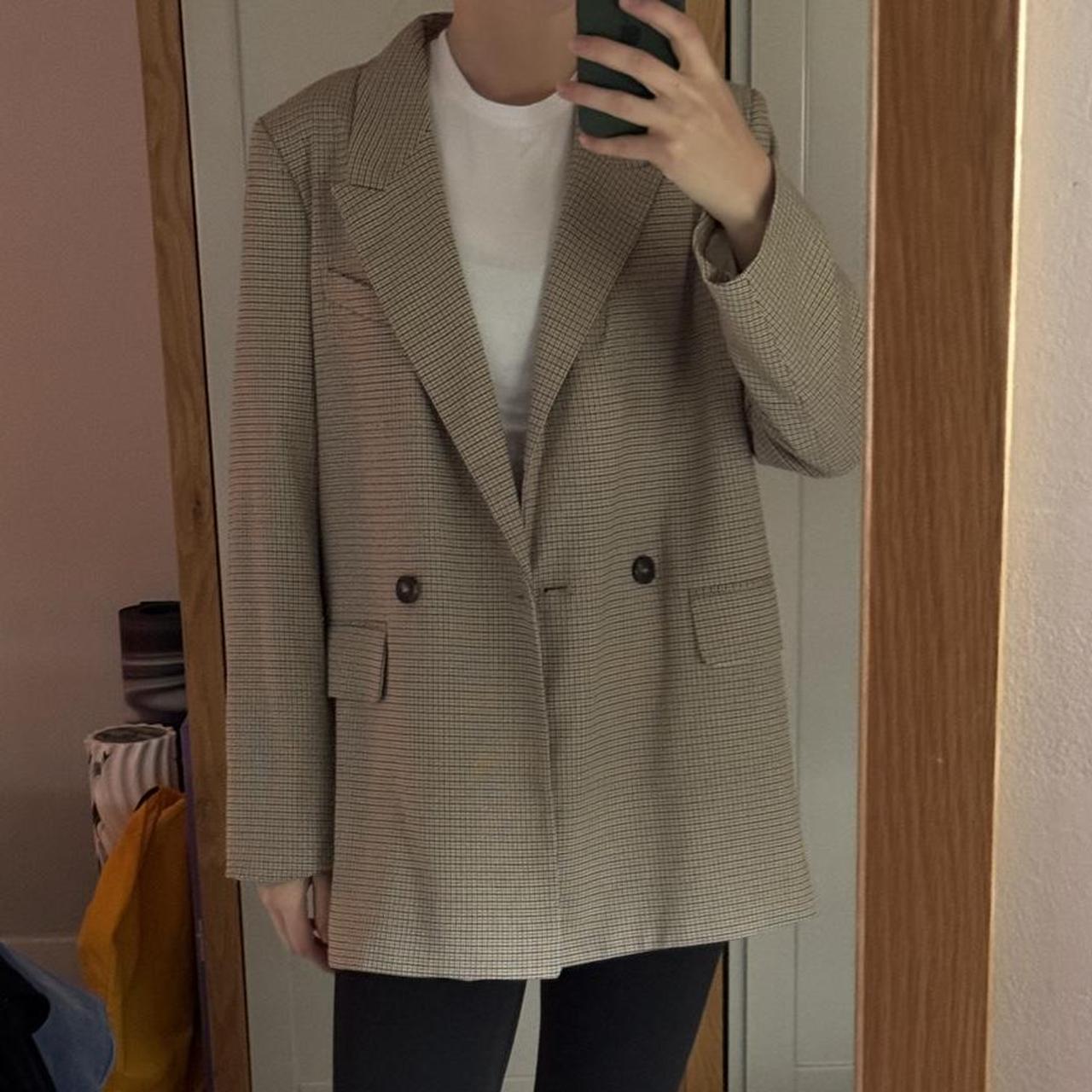 H and M Beige Check Blazer Size Small but oversized... - Depop