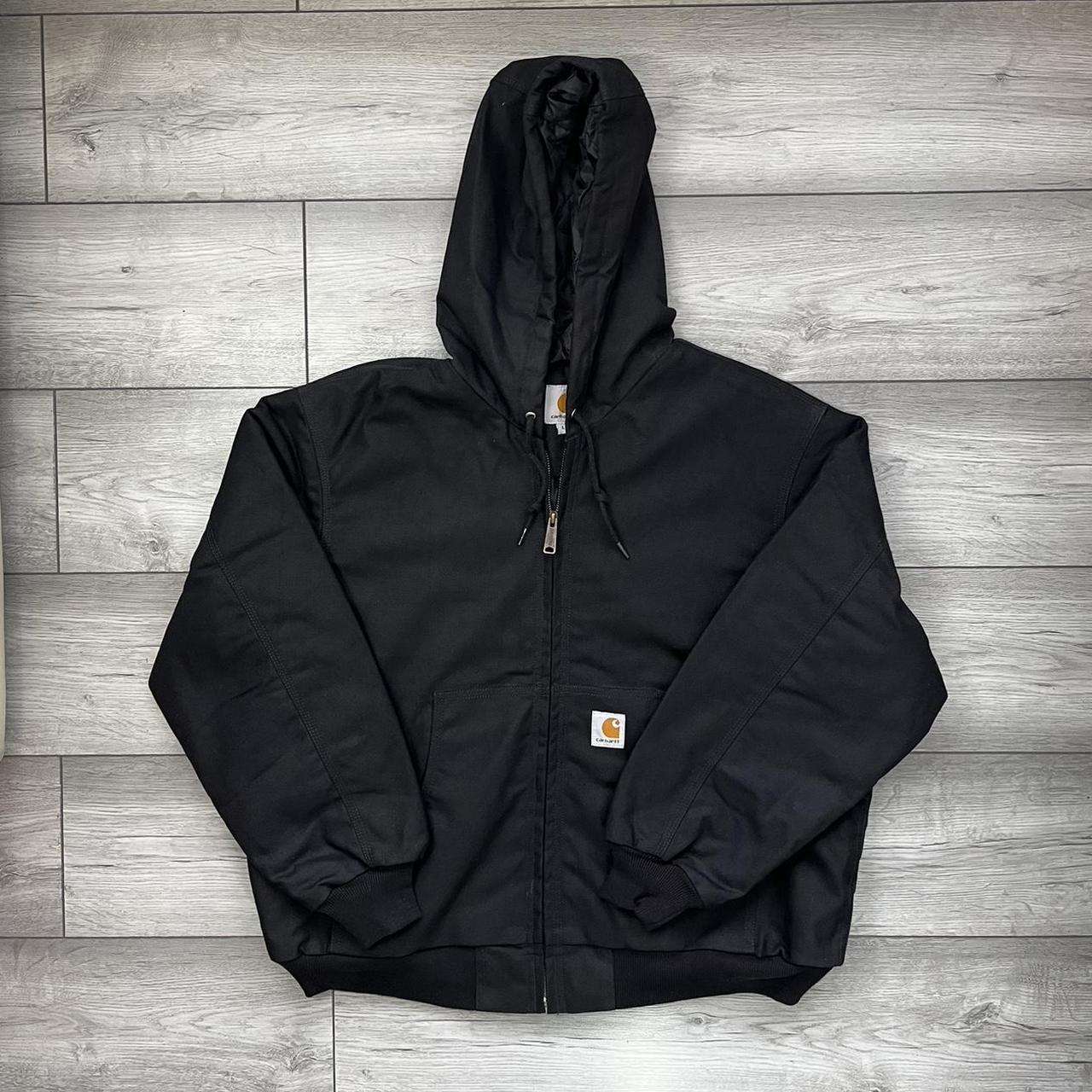 Carhartt black quilt lined rework hooded jacket... - Depop