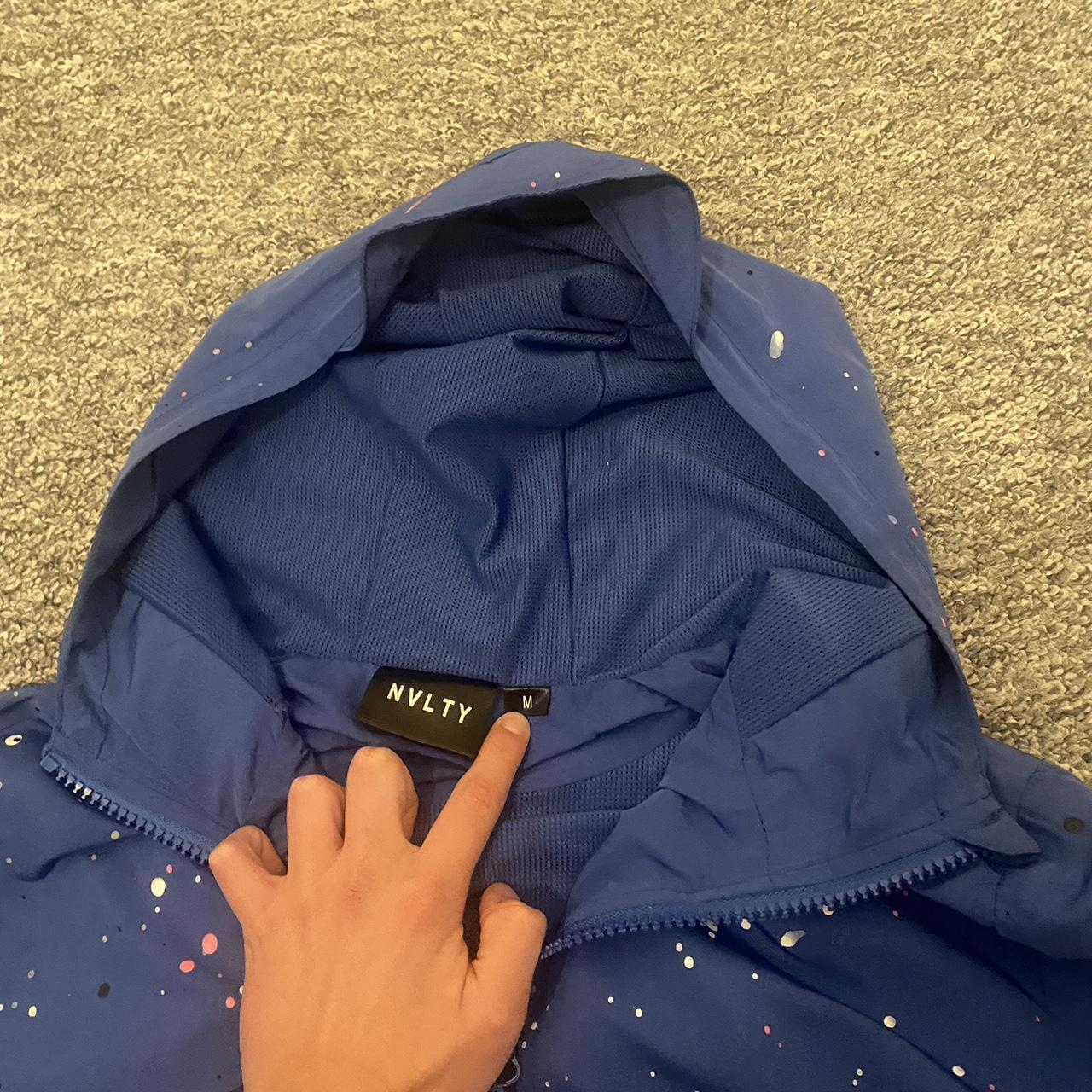 medium, blue paint splatter design, nvlty windbreaker - Depop