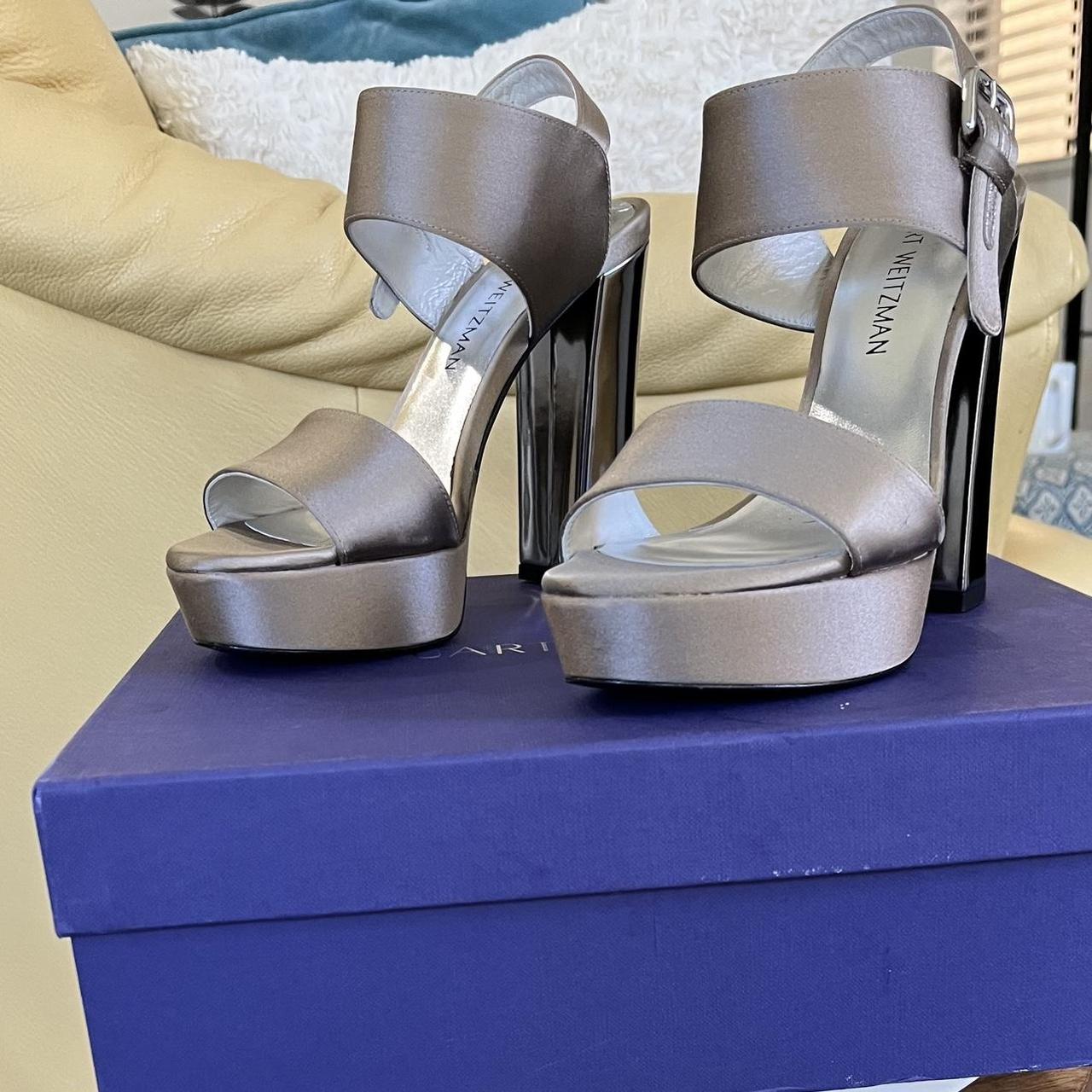 Stuart Weitzman luxury-brand platforms. Chrome heel... - Depop
