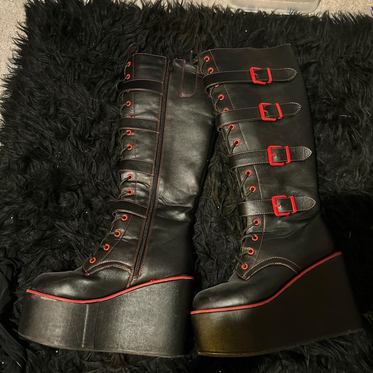 tall black and red boots. size 8 in womans - size... - Depop