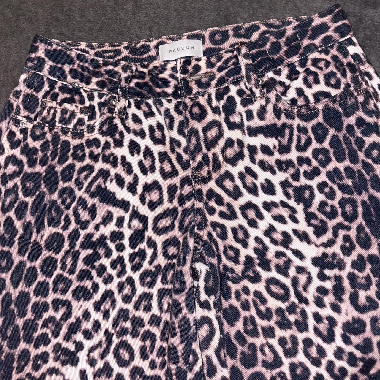 pacsun leopard print jeans size 24, low rise, wide leg - Depop