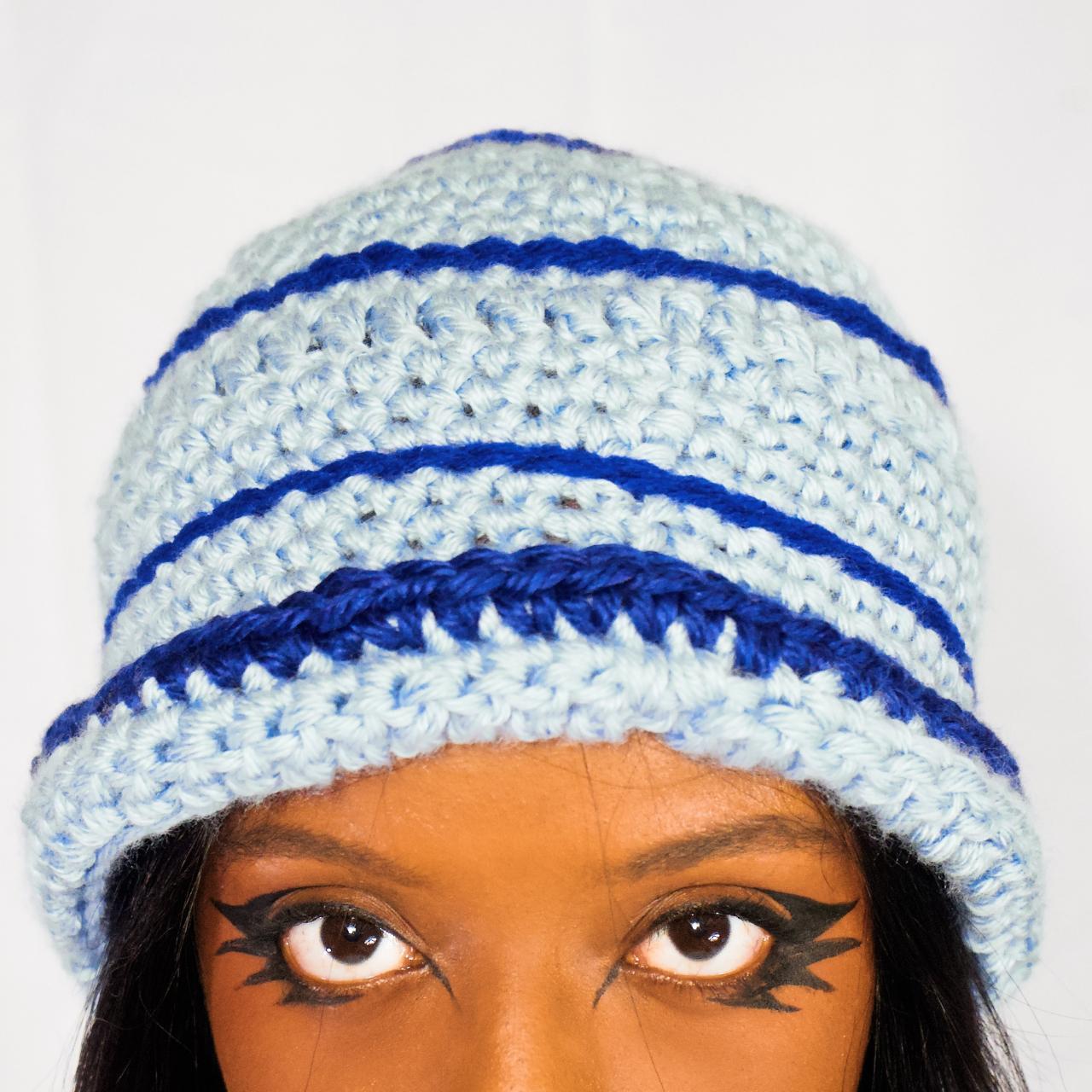 Super soft handmade light blue beanie with dark blue... - Depop
