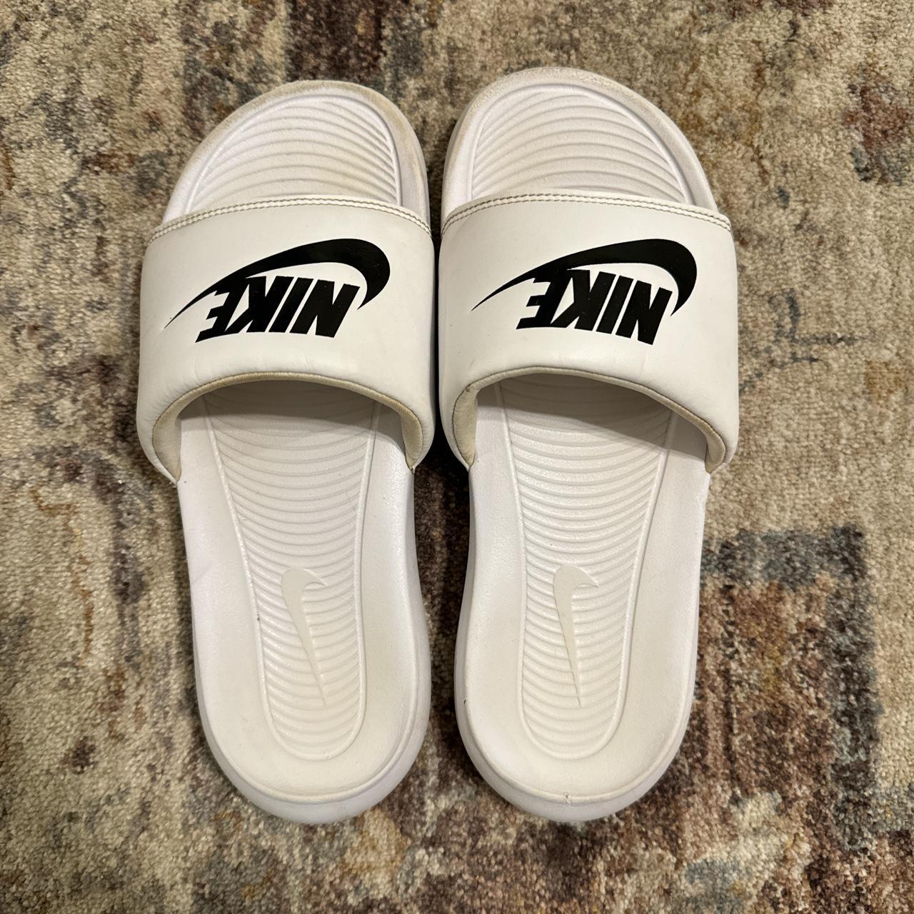 size 7 white nike slides original price- $35 - Depop
