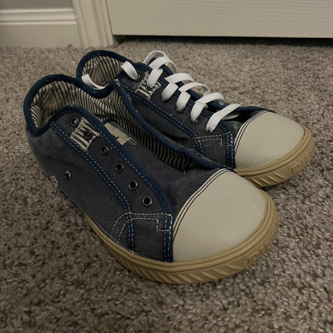 Blue distressed “converse-like” Diesel sneakers.... | Depop