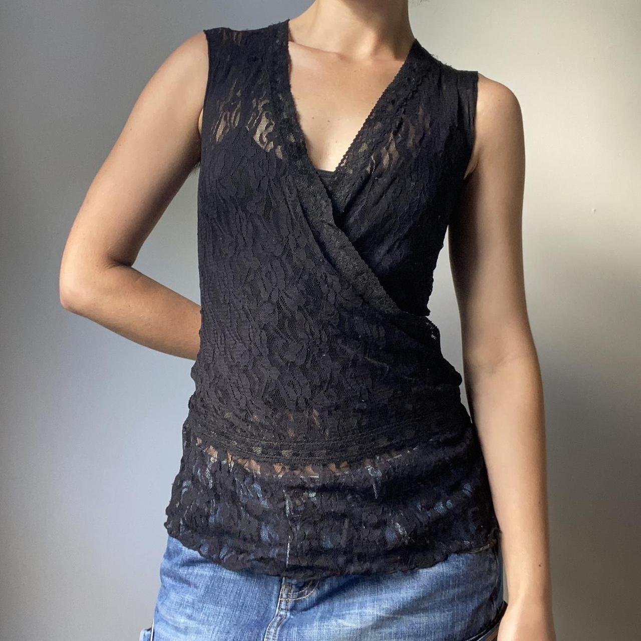 Beautiful vintage early 2000’s lace wrap style top.... - Depop