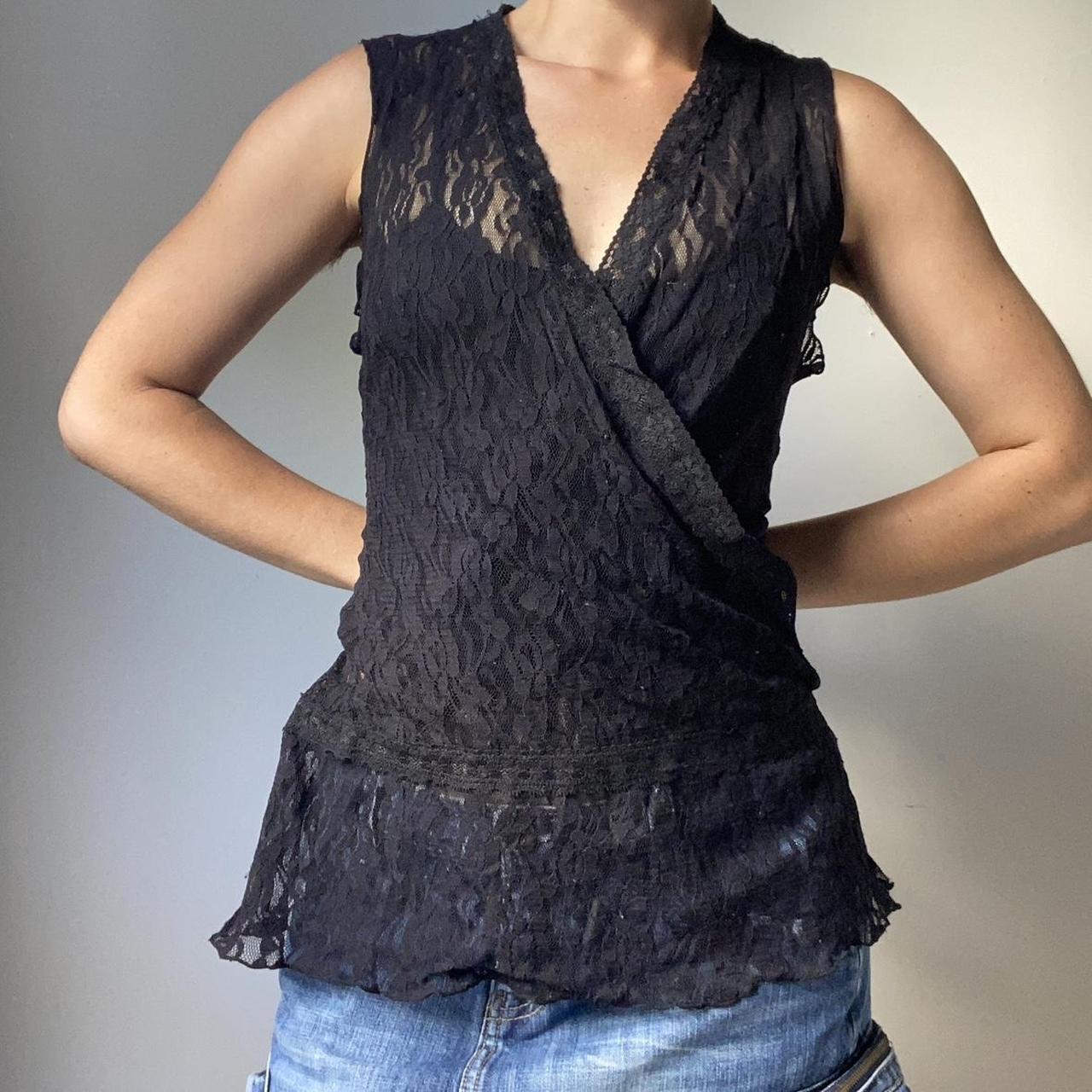 Beautiful vintage early 2000’s lace wrap style top.... - Depop