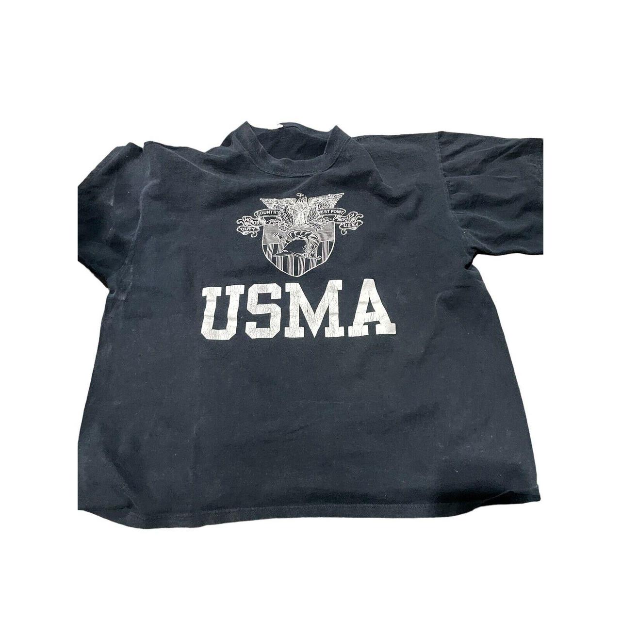 USMA Black T-Shirt Size M Logo Spellout Graphic Casual - Depop
