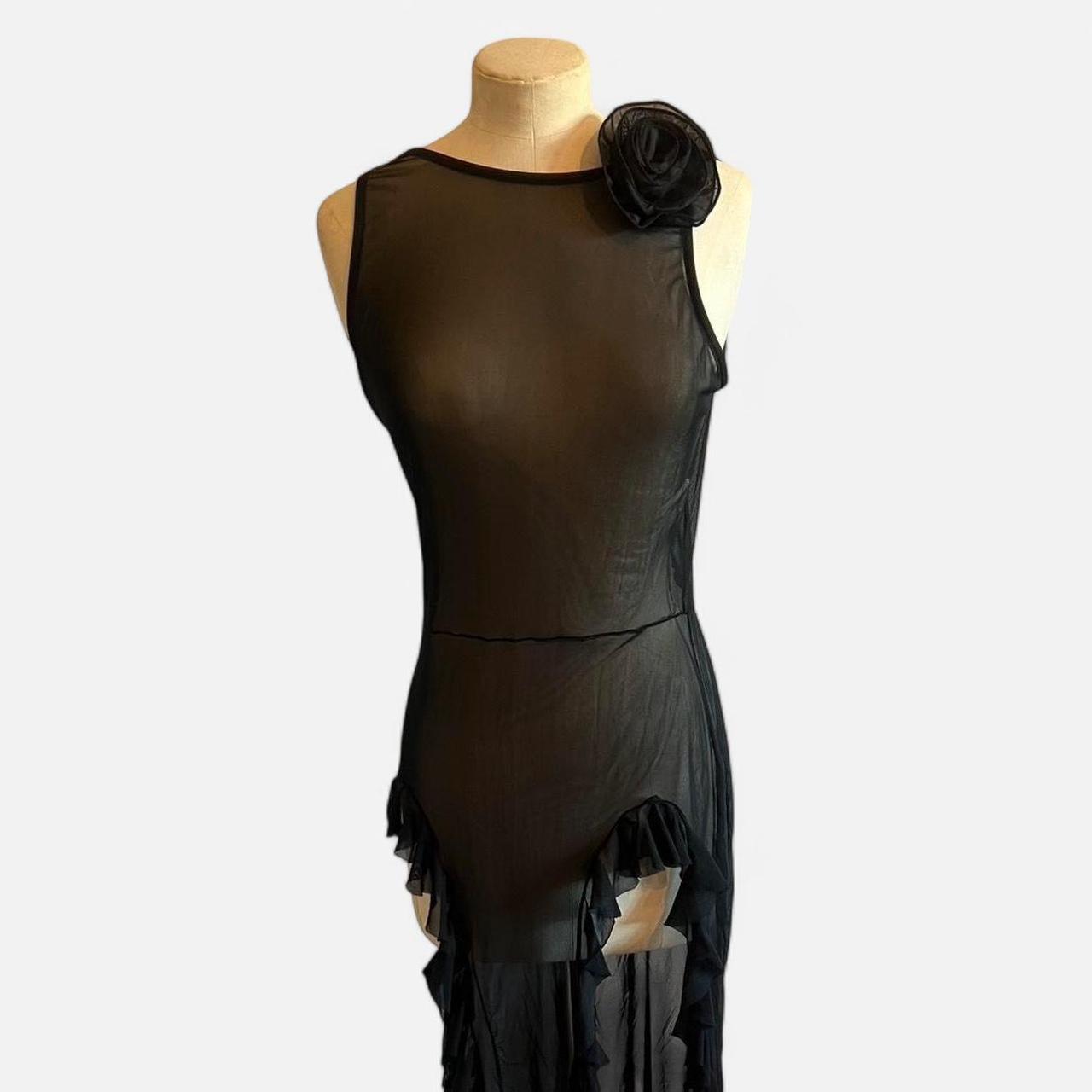 Black mesh ruffle midi swim wear cover up with rose... | Depop