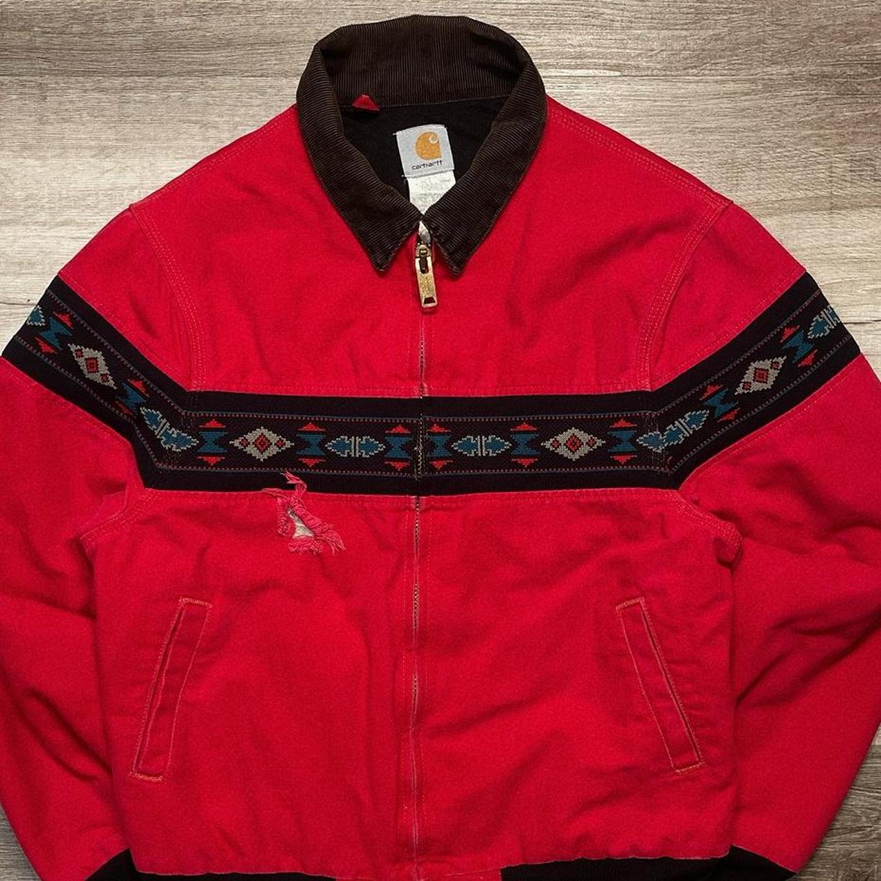 Vintage Carhartt Aztec Quilt Lined Jacket J77RED Red... | Depop