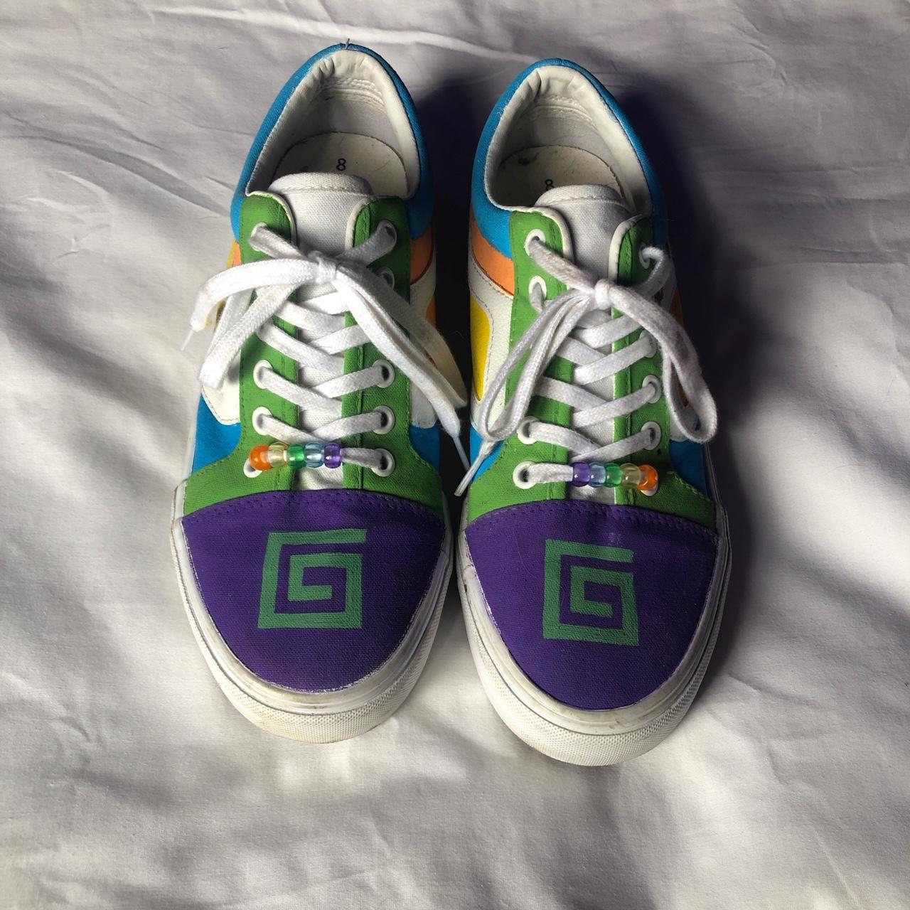 size 8 handpainted kidcore pastel sneakers, karl... - Depop