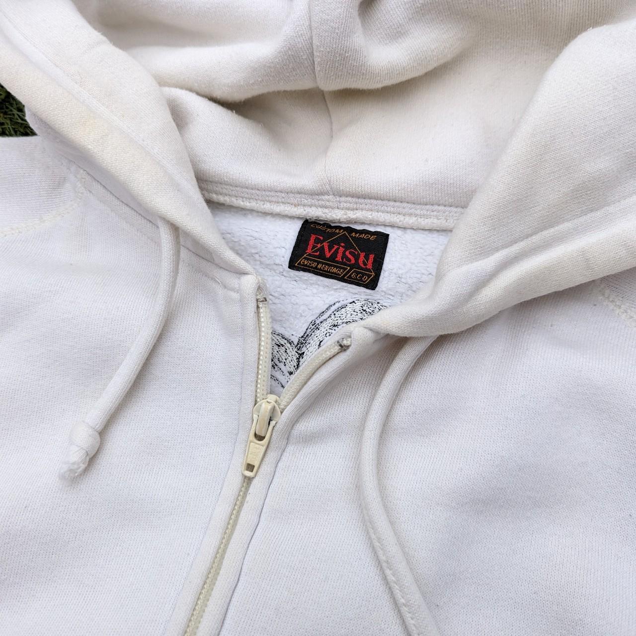 Evisu Men's Black and Cream Hoodie | Depop