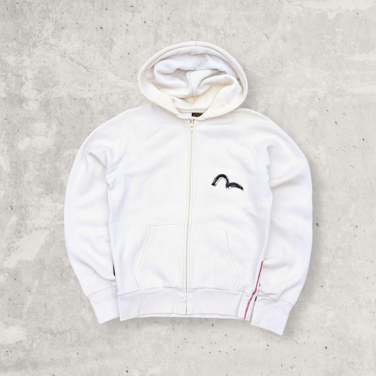 Evisu Men's Black and Cream Hoodie | Depop