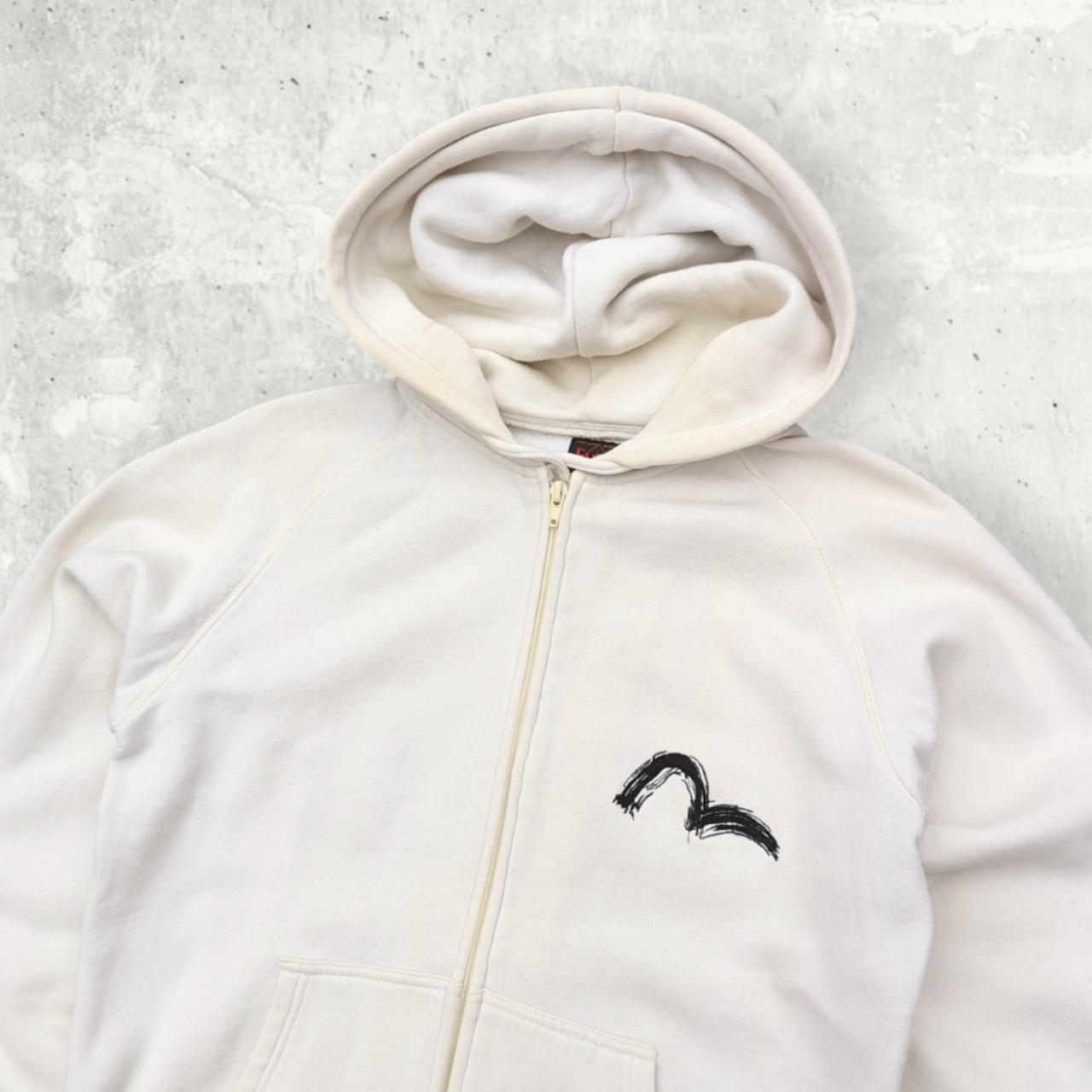 Evisu Men's Black and Cream Hoodie | Depop