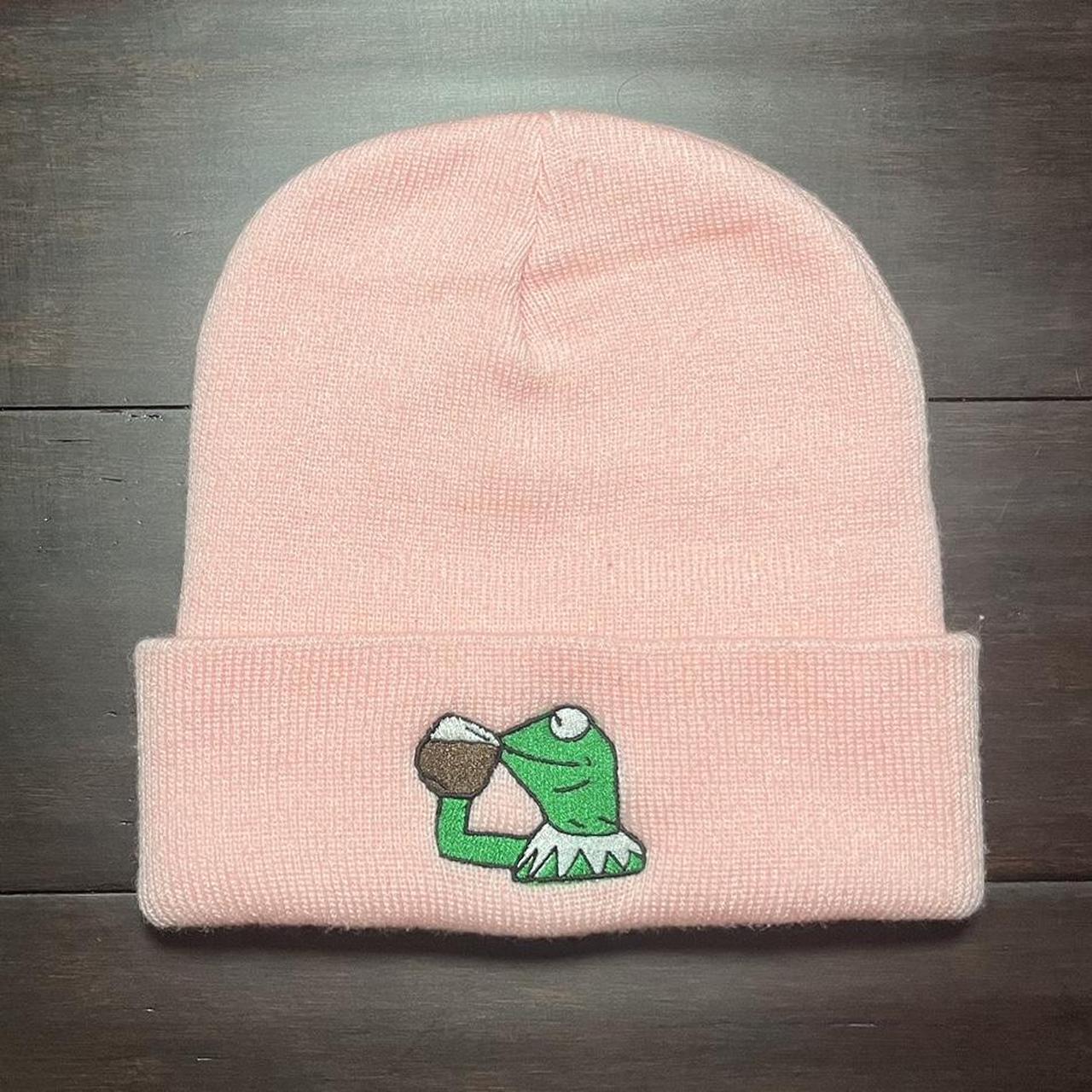 Pink Kermit The Frog beanie Perfect condition Size:... - Depop