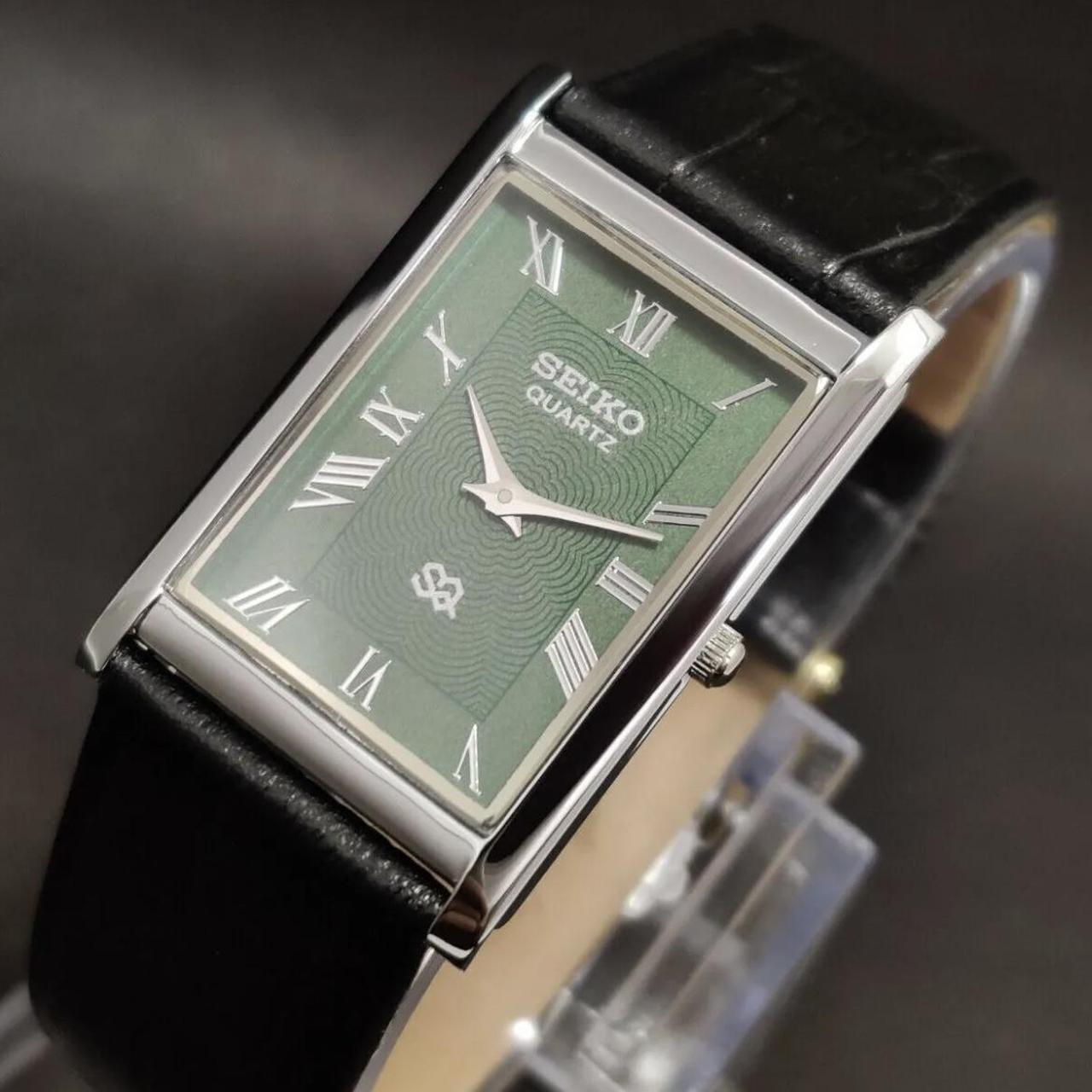 Seiko Tank Quartz Green Dial 4 in Hand - Depop