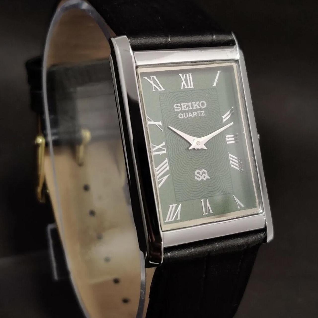 Seiko Tank Quartz Green Dial 4 in Hand - Depop