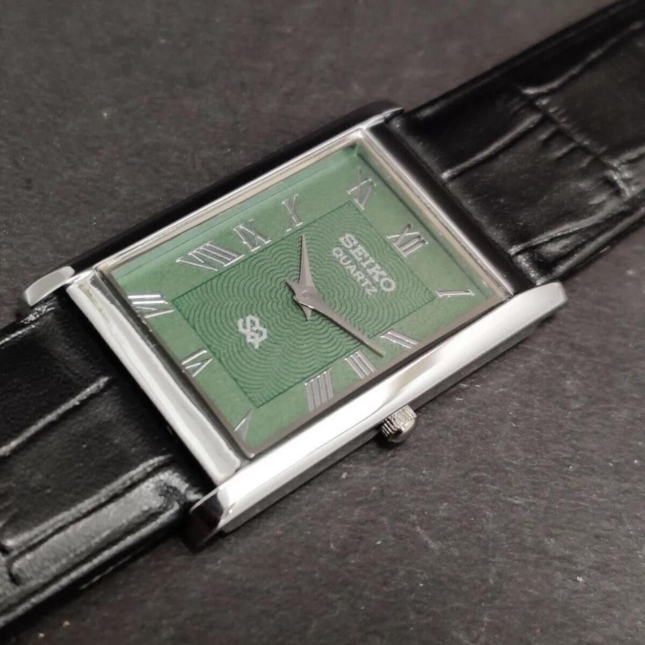 Seiko Tank Quartz Green Dial 4 in Hand - Depop