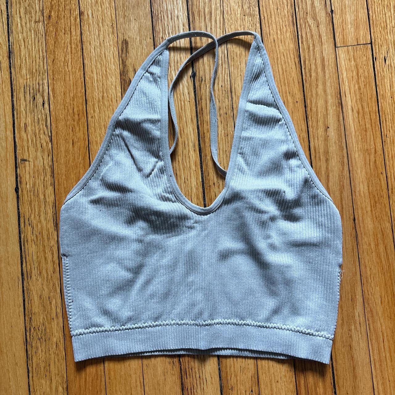Cream cotton crossover halter top with adjustable... | Depop