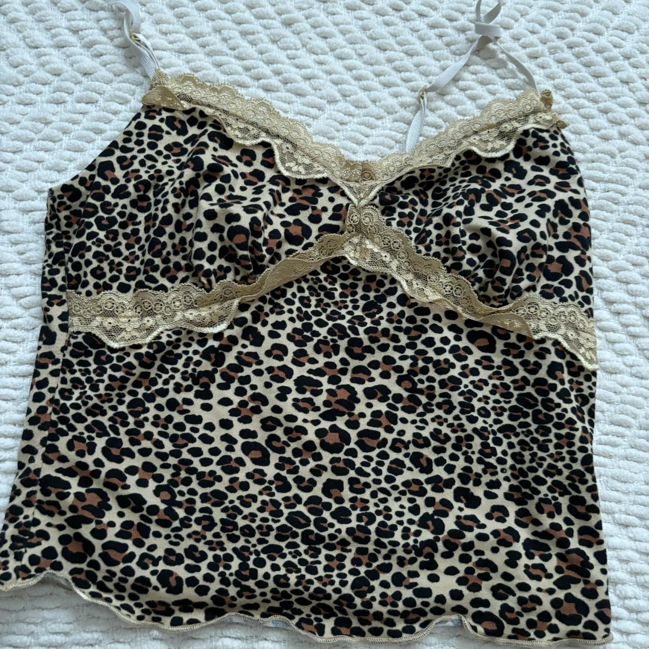Leopard print cami top with lace trim, brown and... - Depop