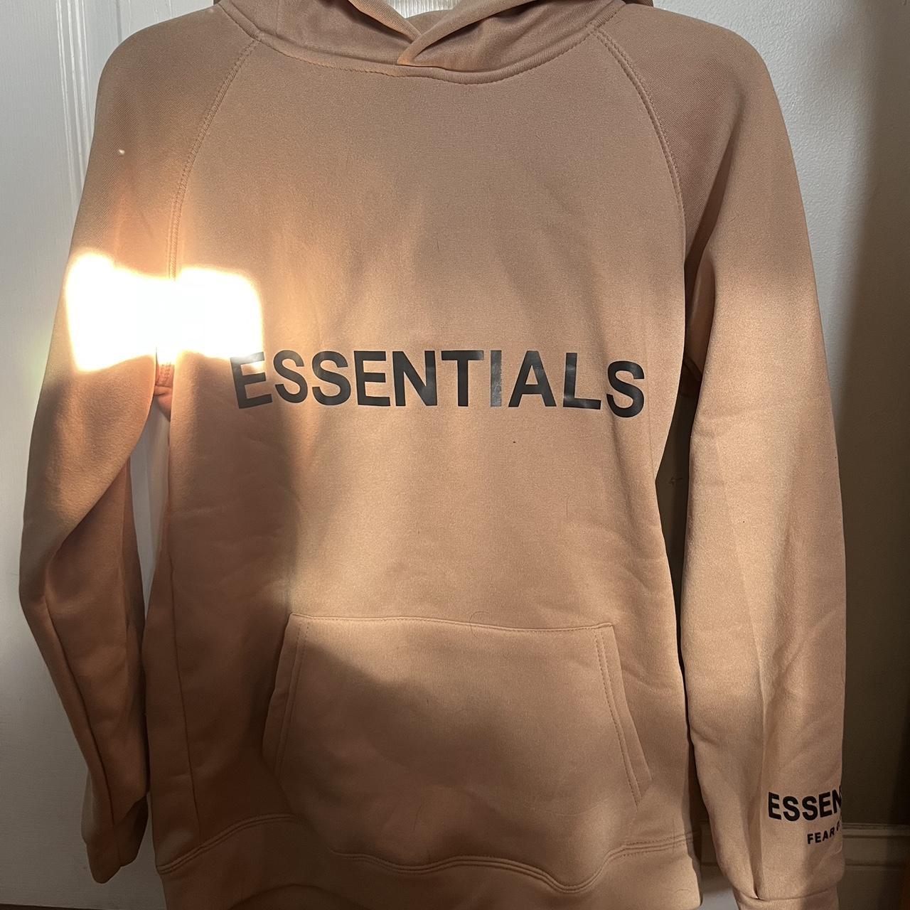 Essentials doupe hoodie Light brown color Writing... - Depop