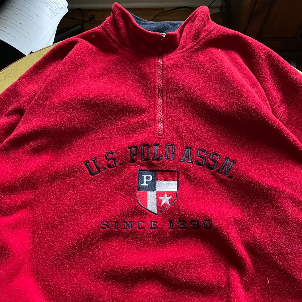 Y2K USPA red fleece 1/4 quarter zip size XX nice... - Depop