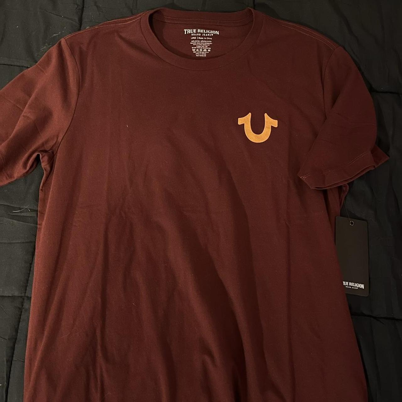 burgundy true religion shirt brand new! size... - Depop