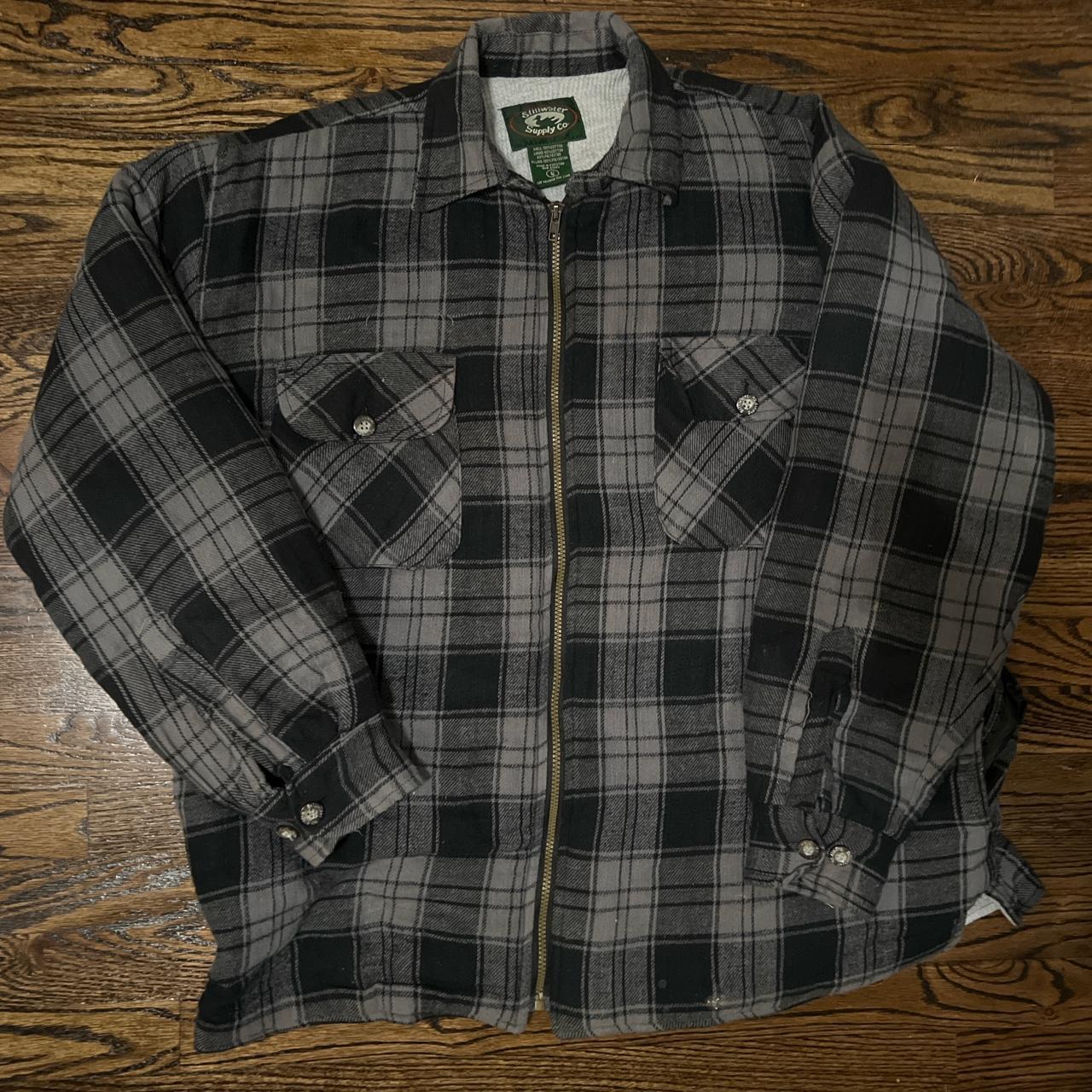 Black and Grey Plaid Work Jacket, very warm - Depop
