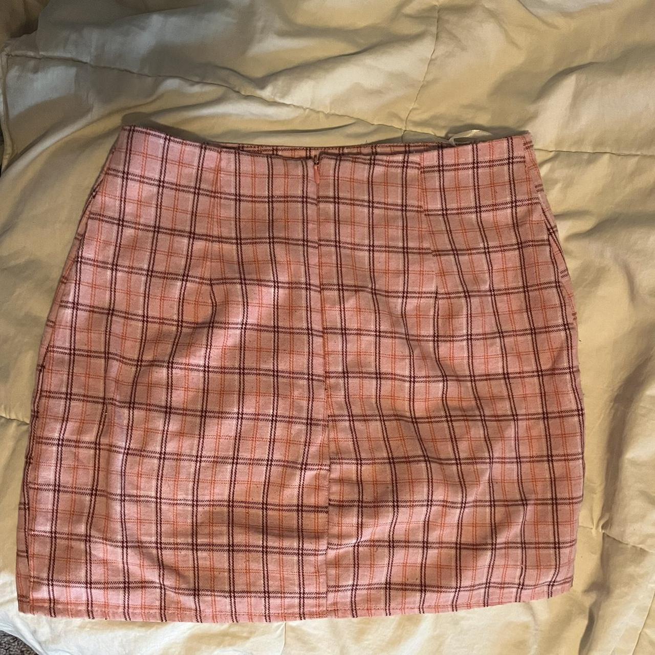 Pink Checkered Mini Skirt With Slits Depop