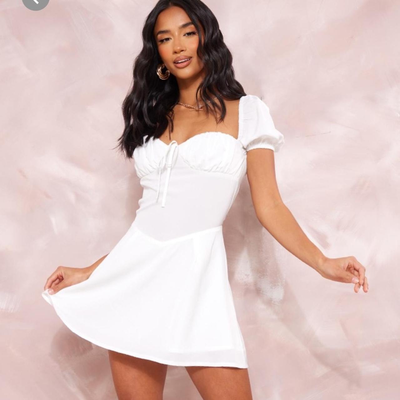 pretty little thing white mini dress •brand new with... - Depop
