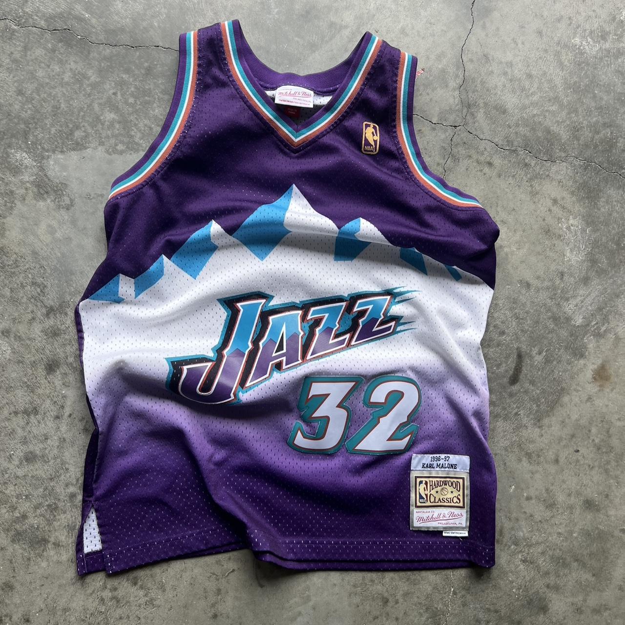 1996-1997 jazz karl malone mitchell&ness hardwood... | Depop