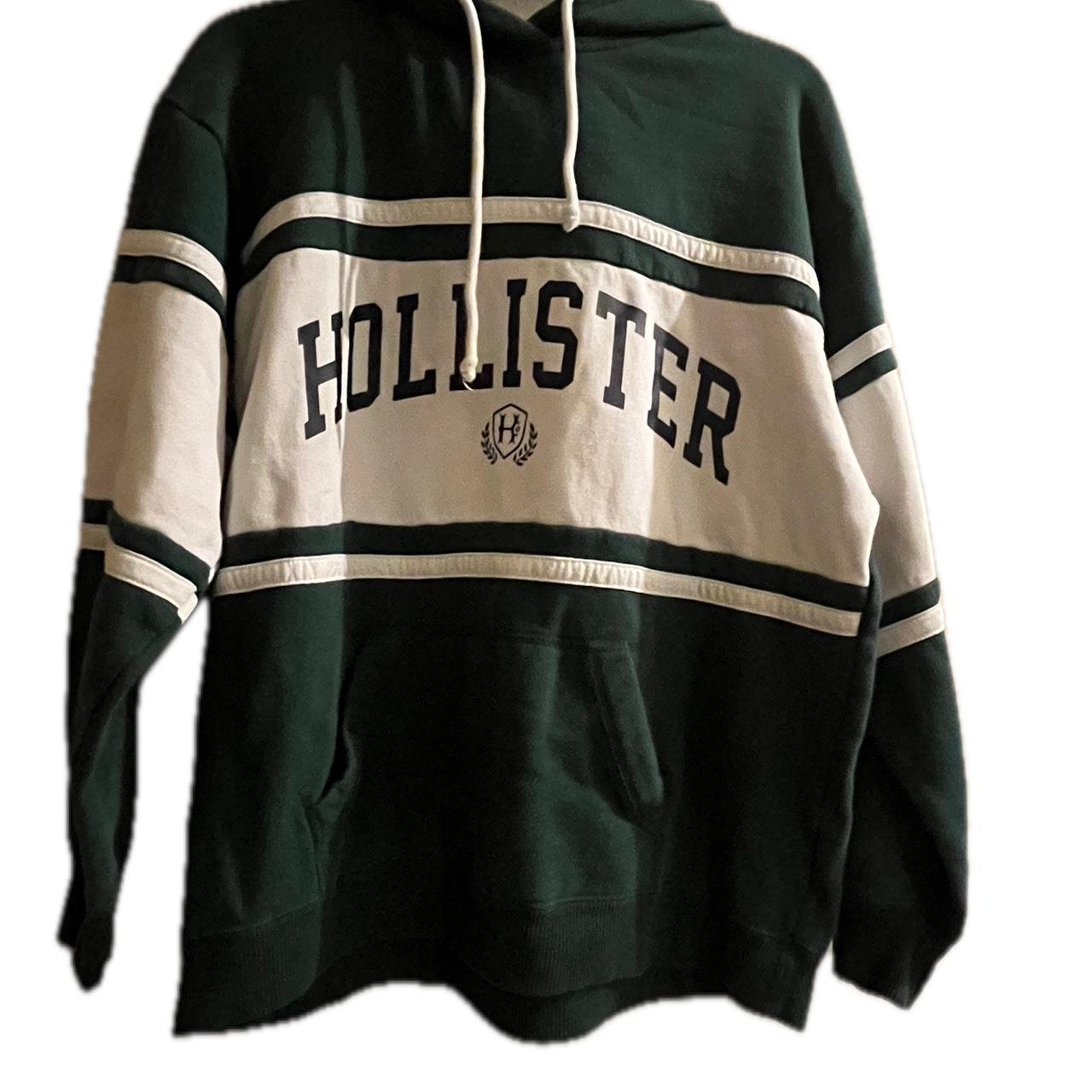 Green and white Hollister hoodie. Size small. Dm... - Depop