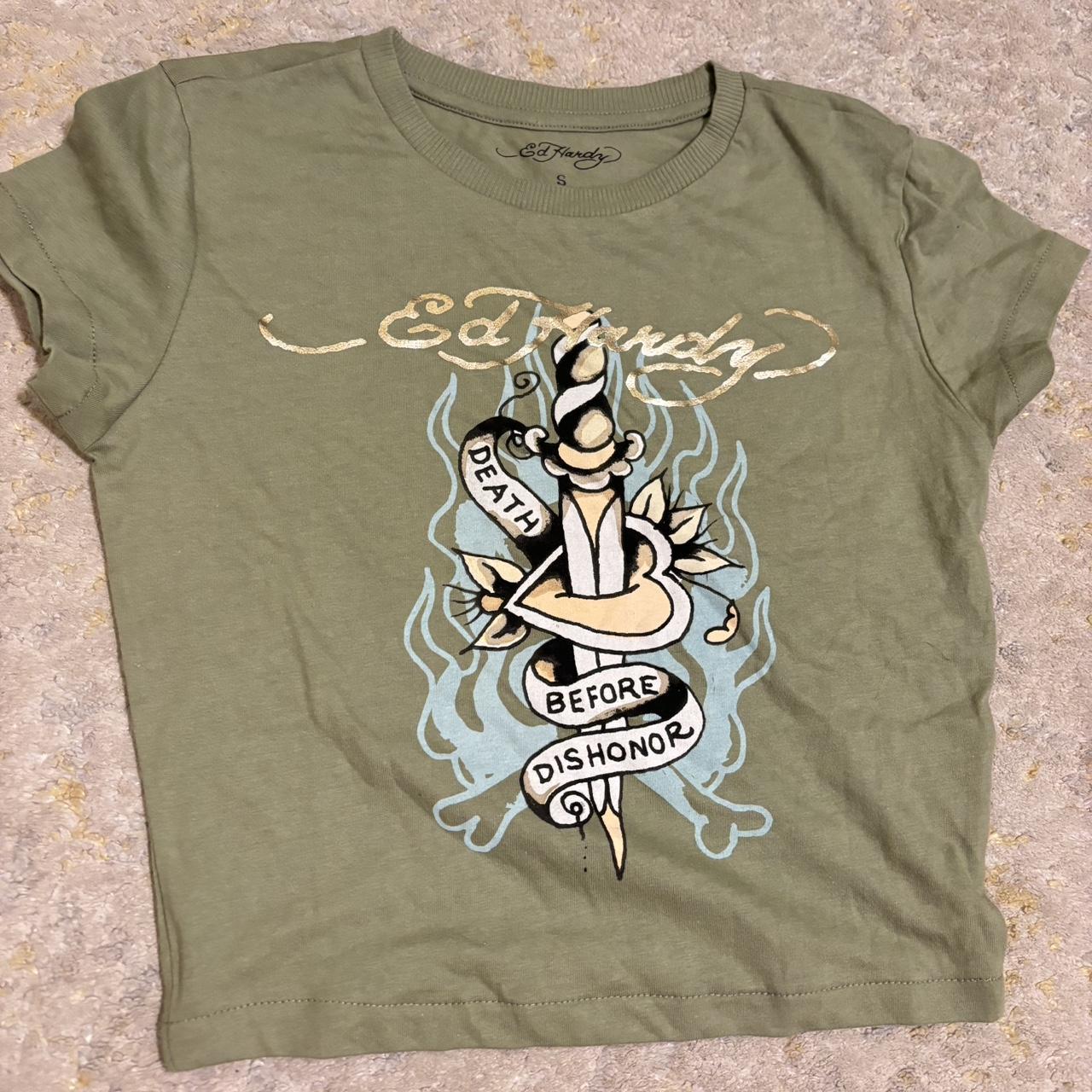Green Ed Hardy Crop top Never worn Size small - Depop