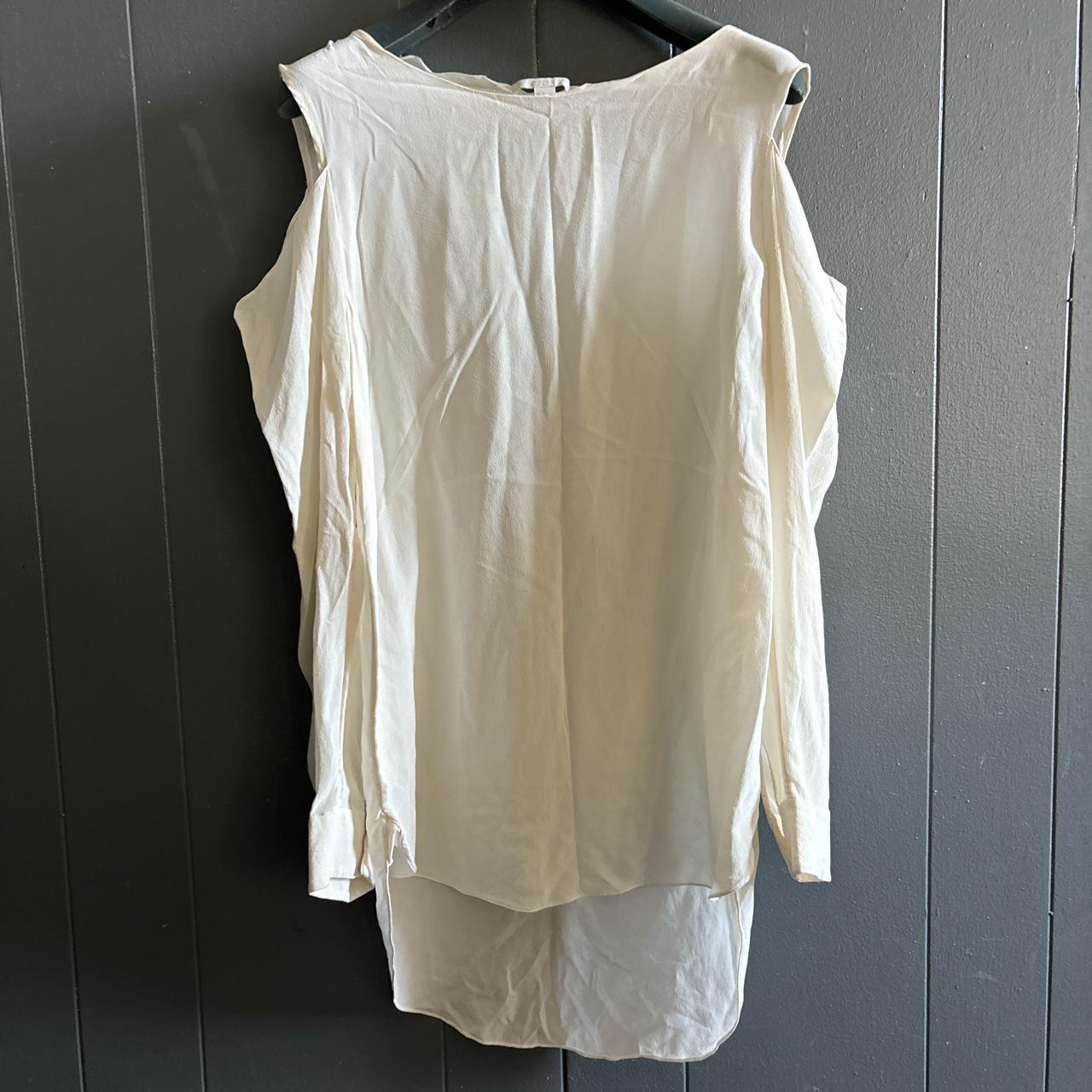 COS off shoulder satin chiffon blouse top size... - Depop