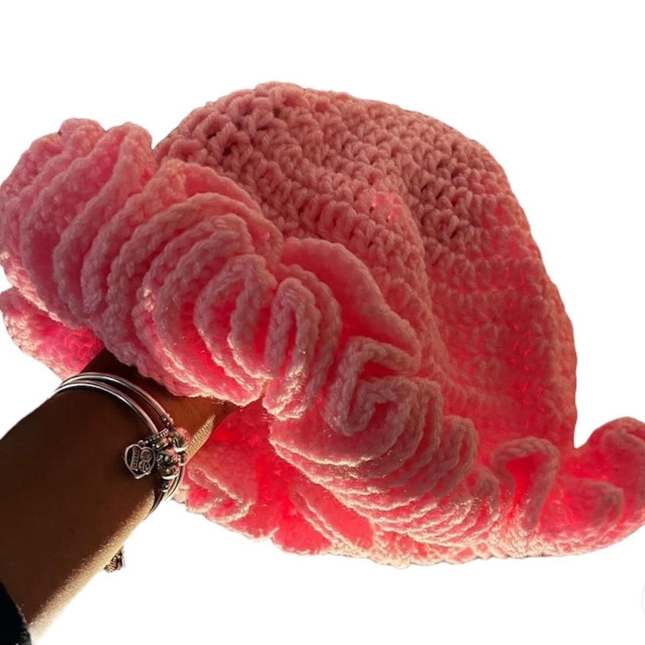 crochet bubblegum pink ruffle hat #crochet... - Depop