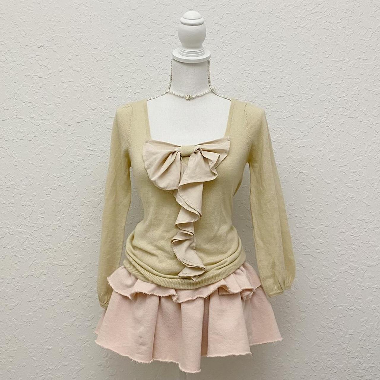 japanese brand bow ribbon sweater shoujo girl blouse... - Depop