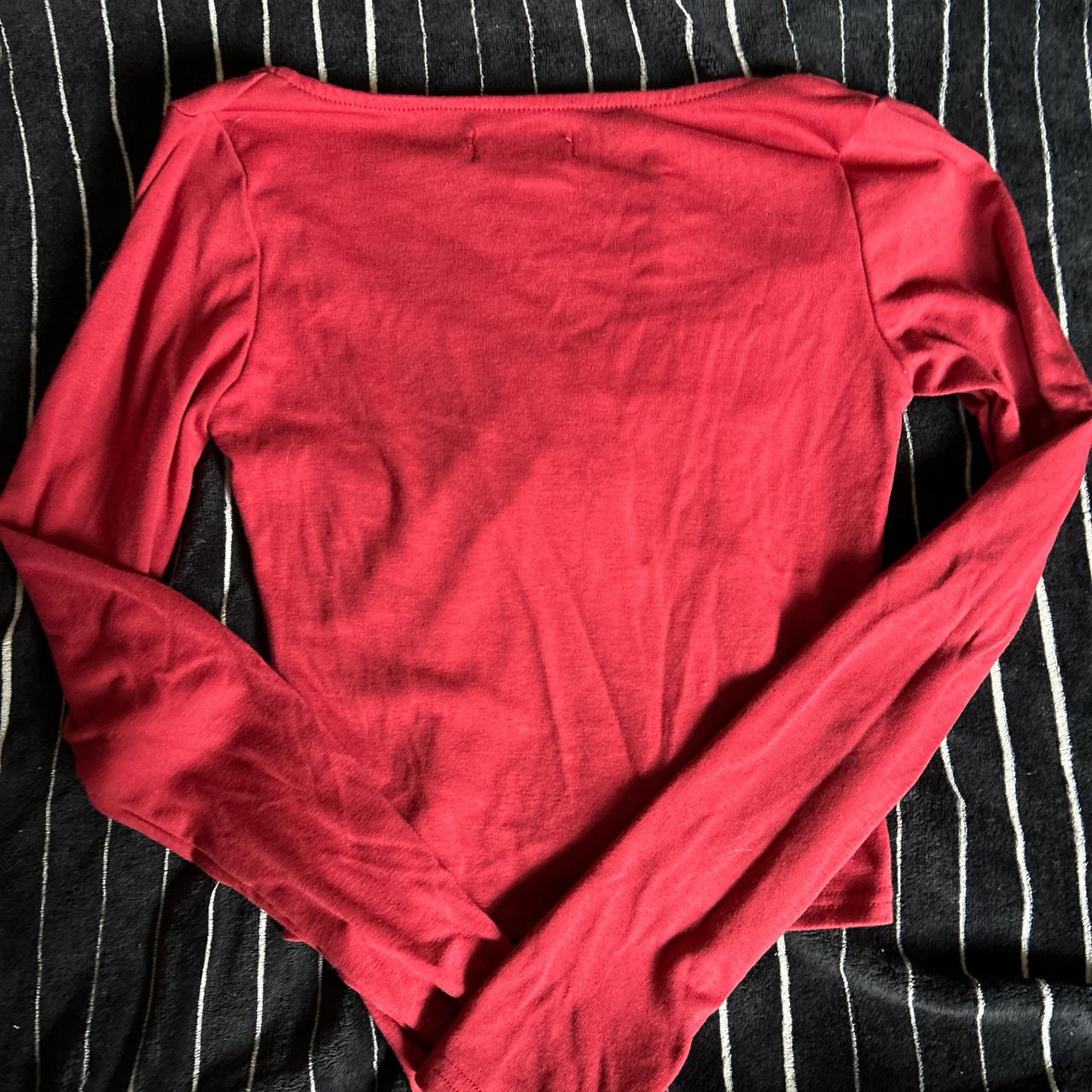 Red long sleeve top with ruched detail. Size small.... | Depop