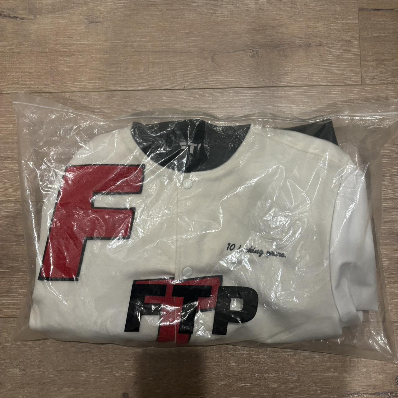 FTP White Letterman Leather Varsity Jacket Brand... - Depop