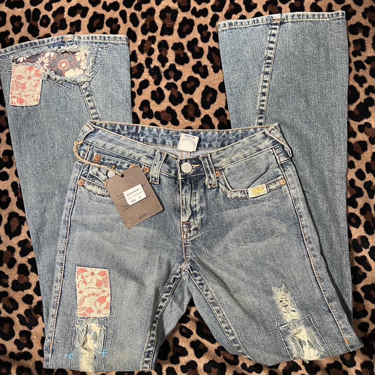 RARE NWT true religion light wash patchwork flared... | Depop