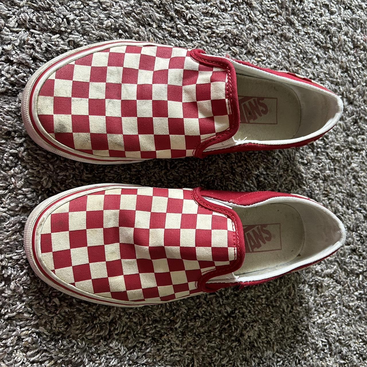 Red checkered vans size 7 - Depop